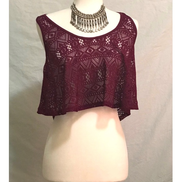 Tops | Maroon Crop Top Lace Inspired | Poshmark